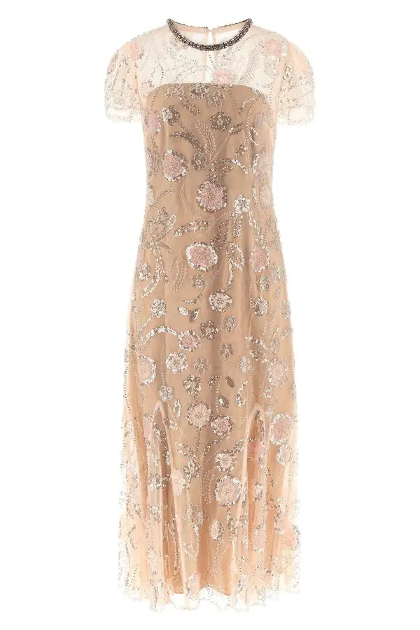 SELF-PORTRAIT Flower Sequin Embellished Midi Dress