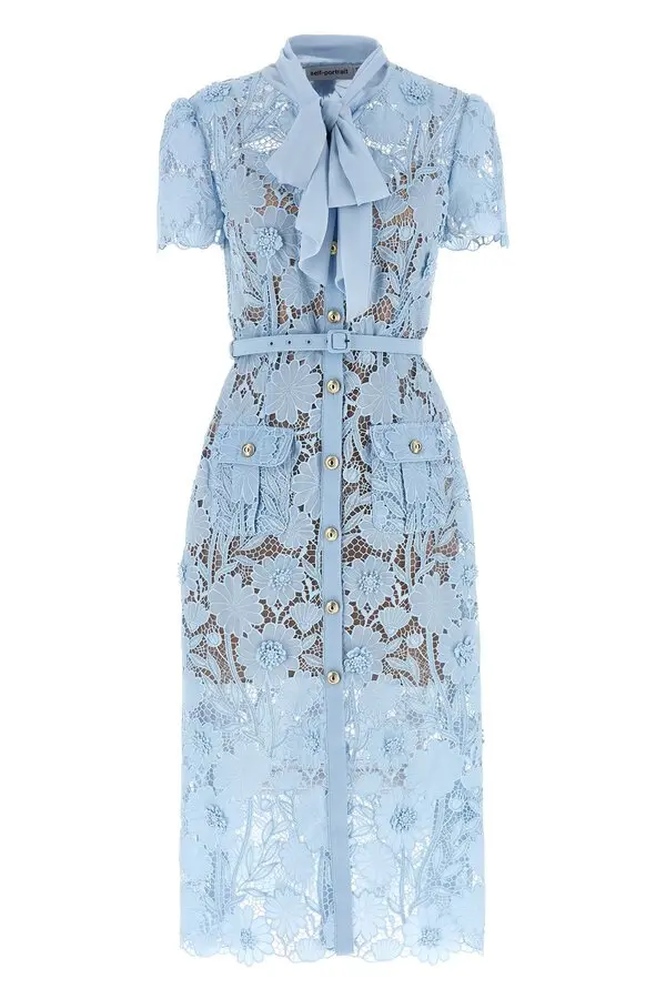 SELF-PORTRAIT Lace Tie Neck Midi Dress