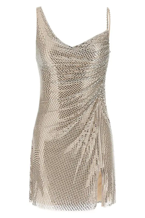 SELF-PORTRAIT Rhinestone Draped Mini Dress