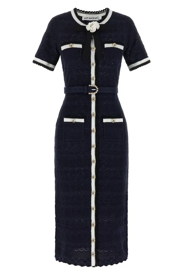 SELF-PORTRAIT Pointelle Knit Midi Dress