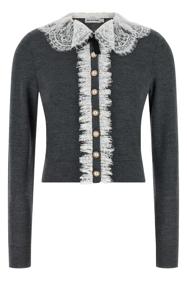SELF-PORTRAIT Lace Collar Knit Cardigan