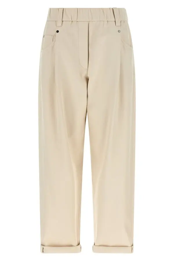 Brunello Cucinelli Stretch Cotton Baggy Pull-on Trousers - Beige