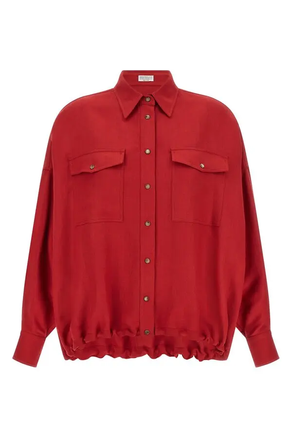 Brunello Cucinelli Linen Blend Twill Shirt - Red