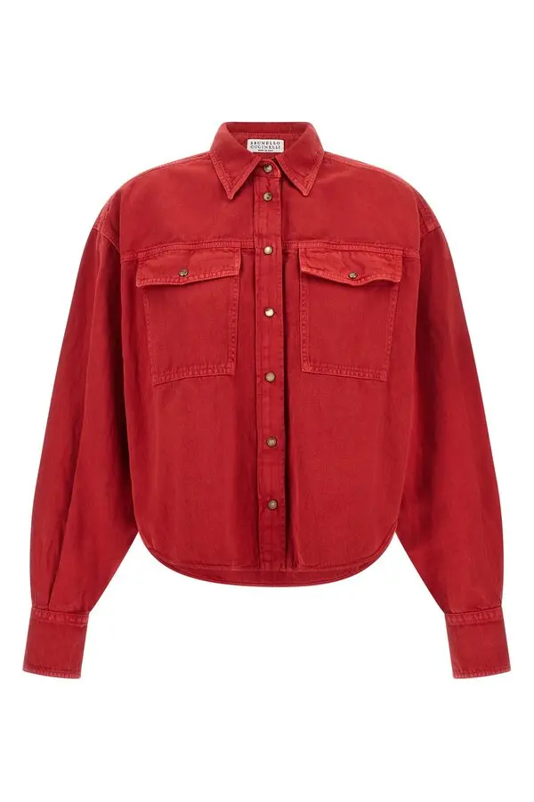 Brunello Cucinelli Cotton And Linen Shirt - Red