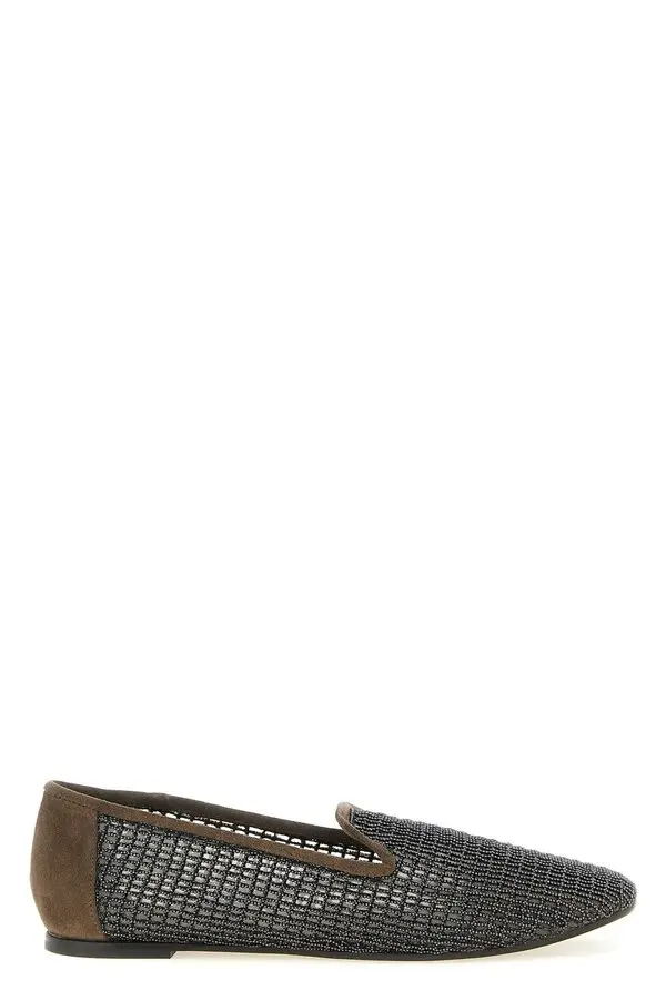 Brunello Cucinelli Suede And Embroidered Mesh Loafers