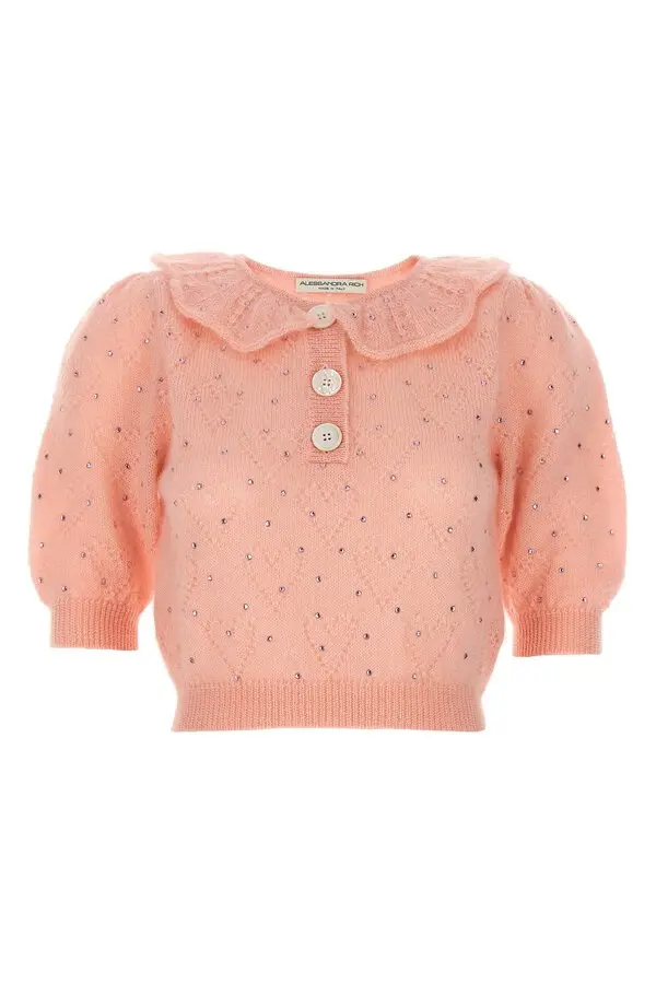 Alessandra Rich Rhinestone Embellished Mohair Blend Sweater