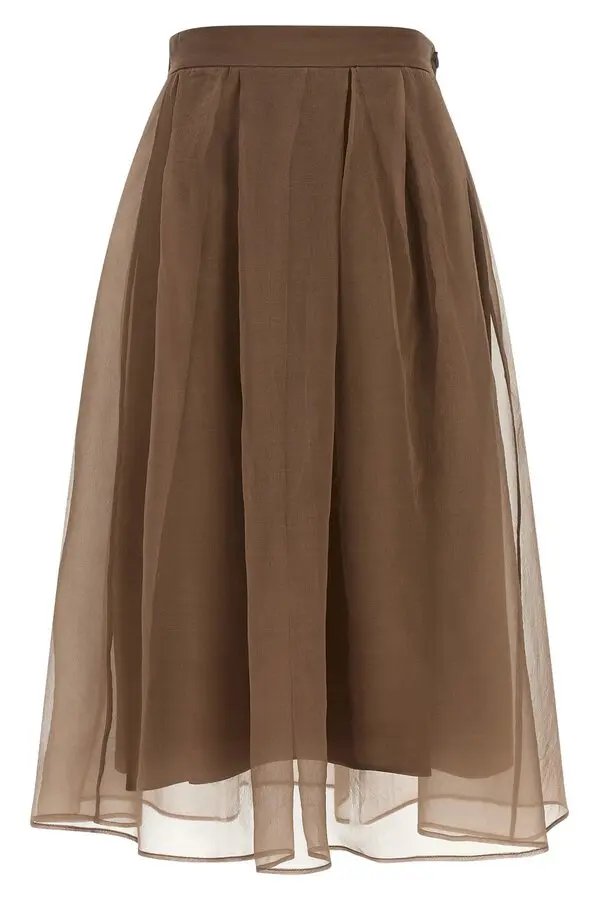 Brunello Cucinelli Crispy Silk Midi Skirt - Brown