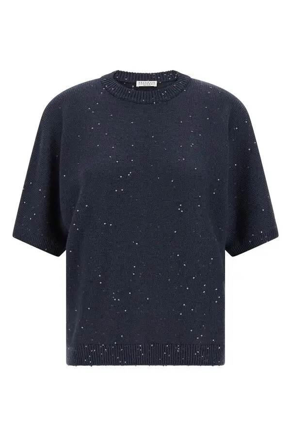 Brunello Cucinelli Diamante Cashmere And Silk Sweater - Blue