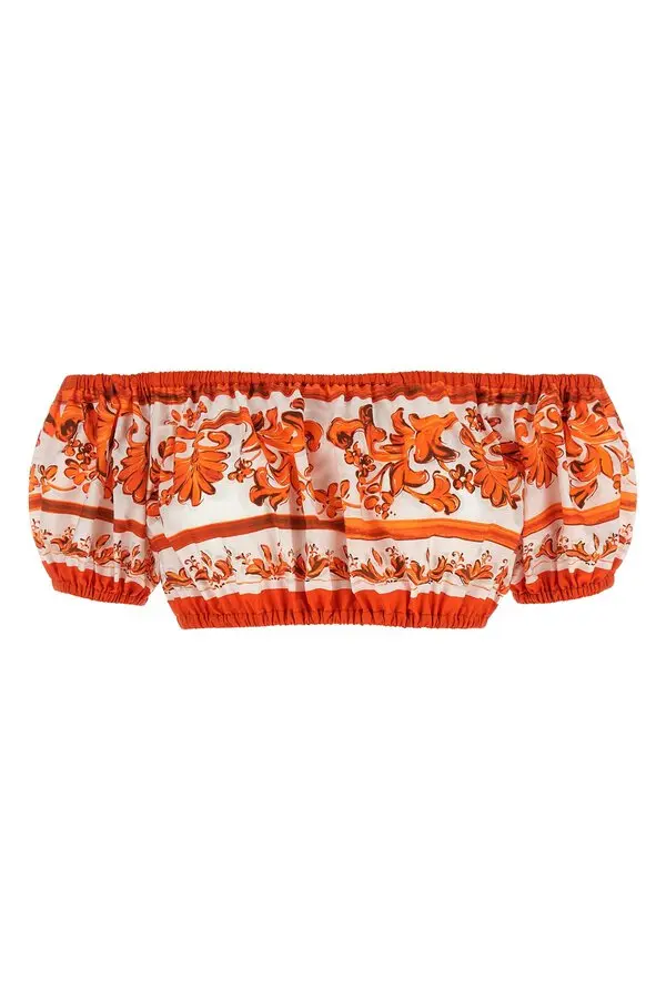 Dolce & Gabbana Maiolica Print Cotton Poplin Crop Top