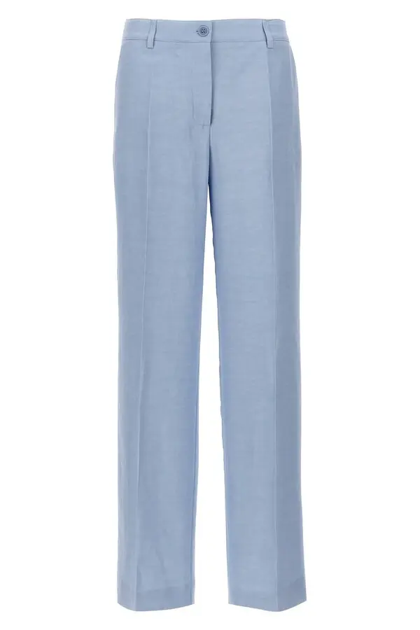 P.a.r.o.s.h Viscose Linen Blend Straight Leg Trousers - Light Blue