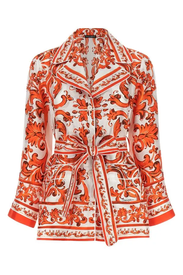 Dolce & Gabbana Maiolica Print Silk Vanity Shirt