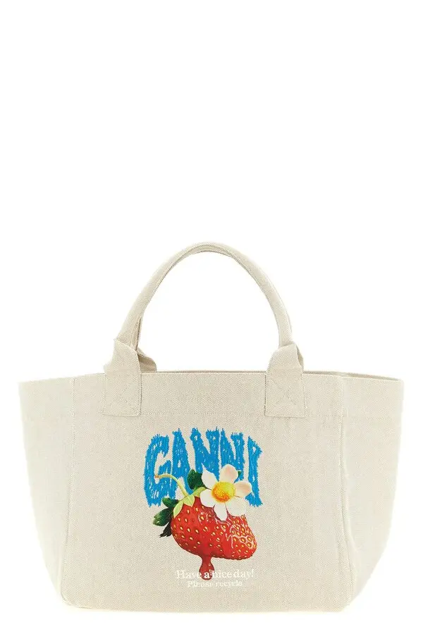 GANNI Strawberry Shopping Bag - Beige