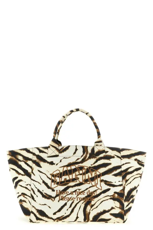 GANNI Xxl Zebra Shopping Bag - Beige