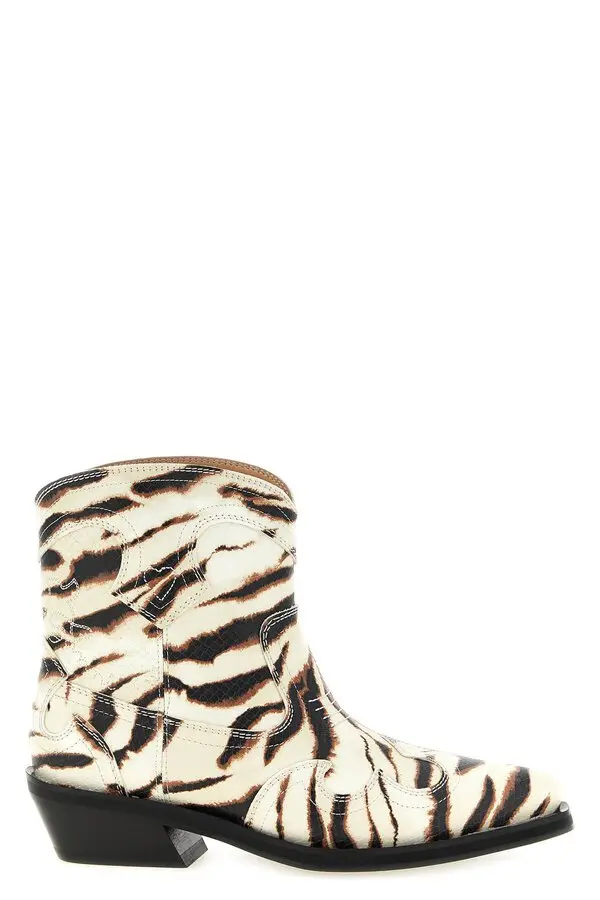 GANNI Western Ankle Boots - Beige