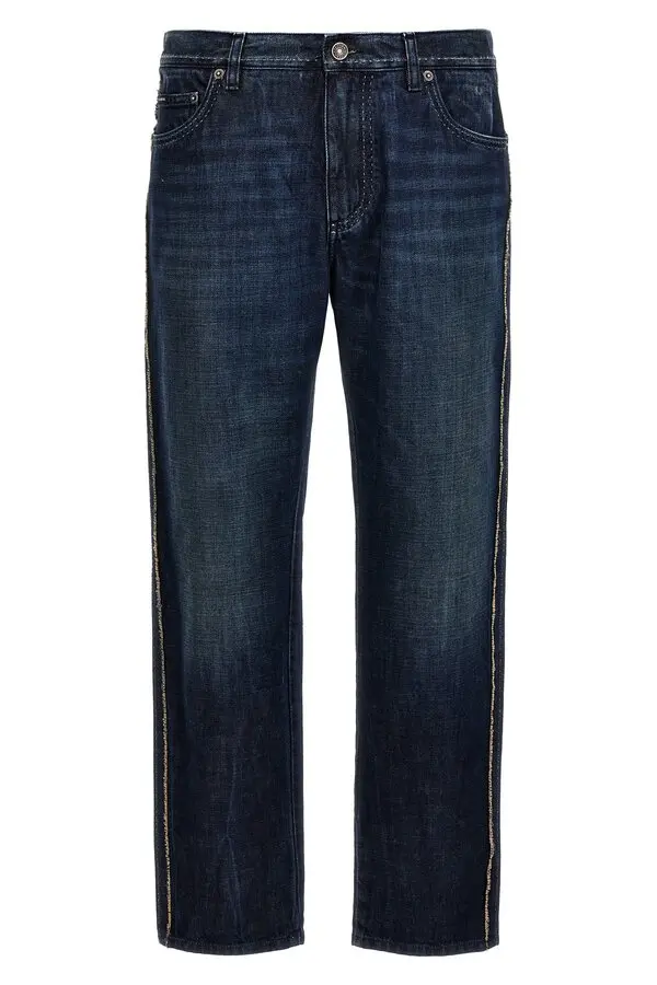 Dolce & Gabbana Fringed Stitching Jeans - Blue