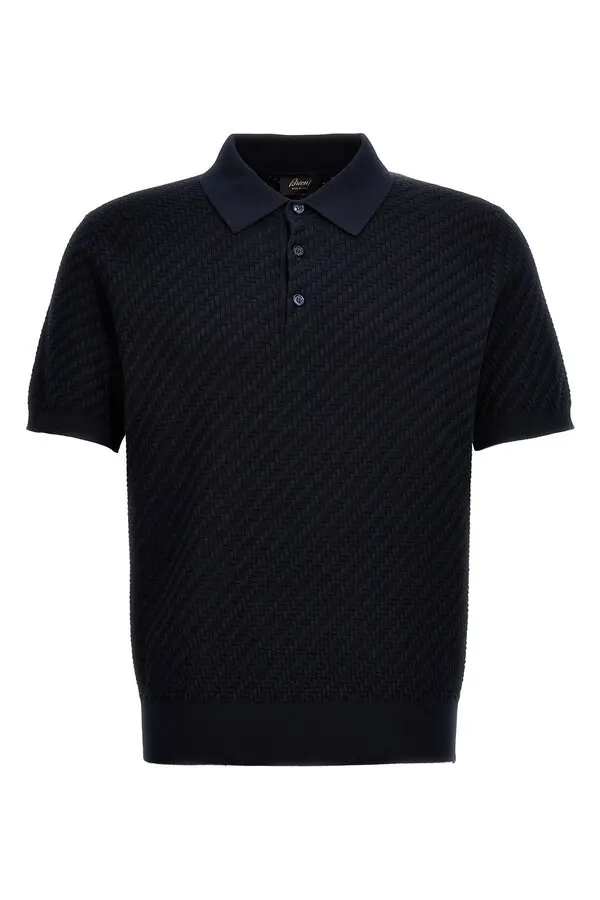 Brioni Woven Knit Polo Shirt - Blue