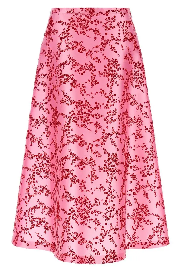 Alberta Ferretti Floral Print Silk Blend Midi Skirt