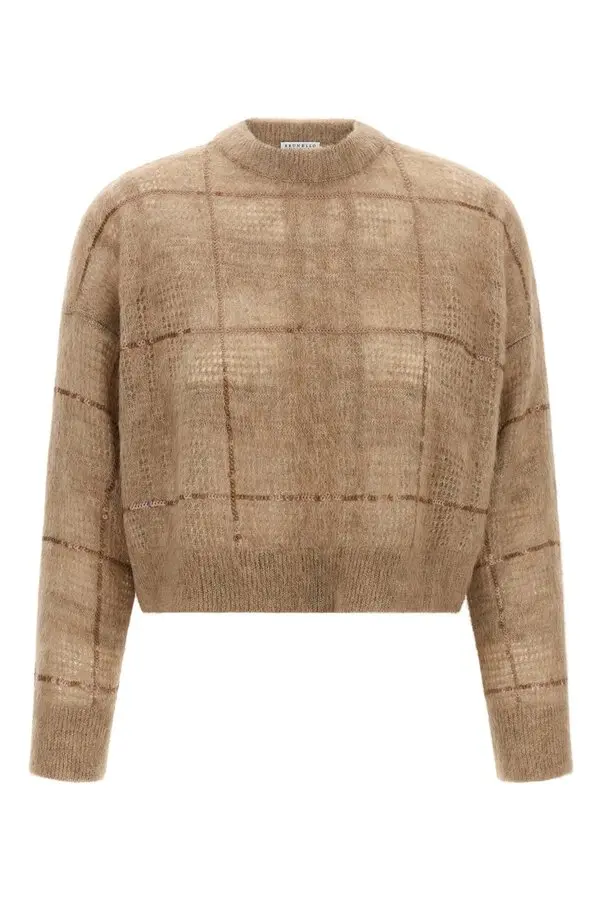 Brunello Cucinelli Sequin Check Sweater - Beige