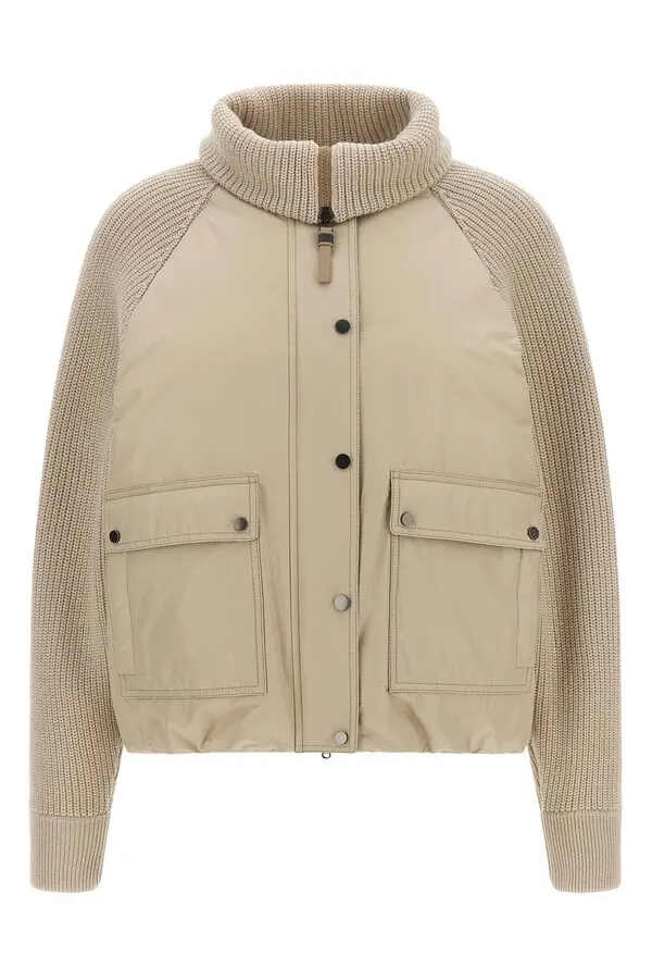 Brunello Cucinelli Knit Insert Down Jacket - Beige