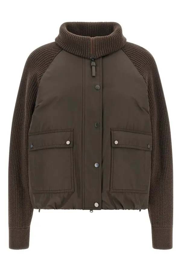 Brunello Cucinelli Knit Insert Down Jacket - Brown