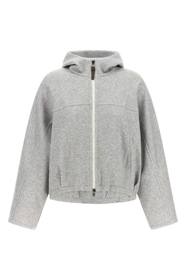 Brunello Cucinelli Shiny Zipper Pull' Cropped Hoodie - Gray