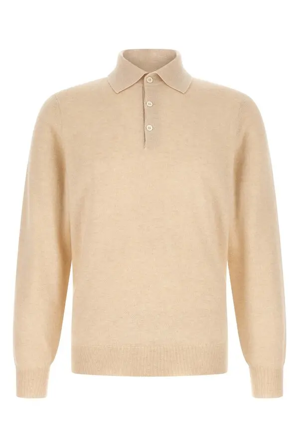 Brunello Cucinelli Cashmere Knit Polo Shirt - Beige