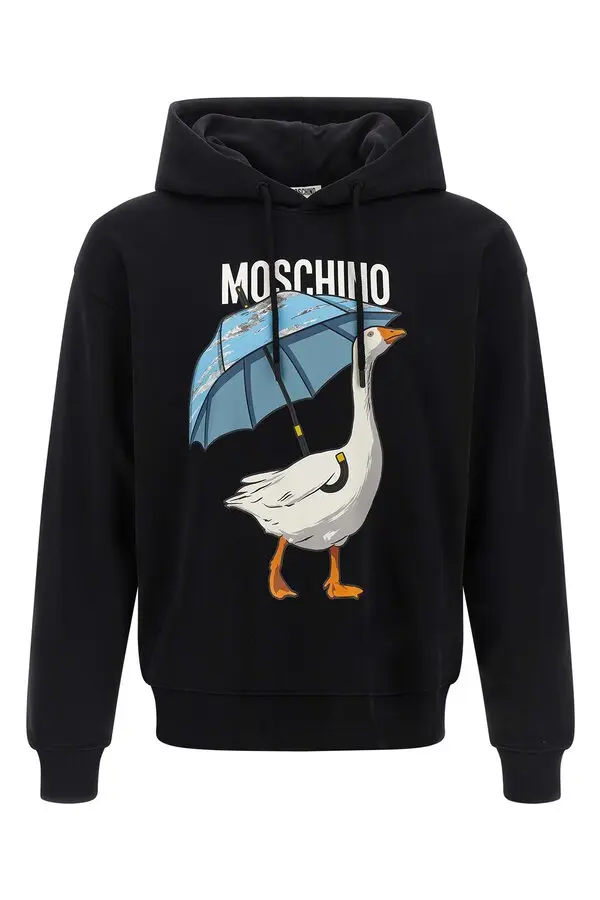 Moschino Goose Print Cotton Hoodie - Black
