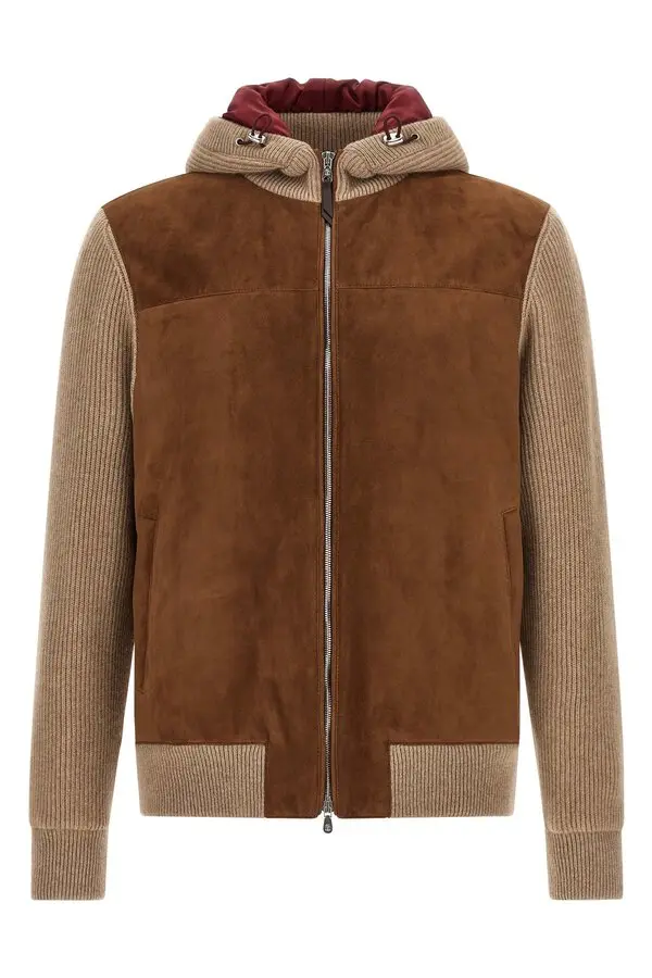 Brunello Cucinelli Suede And Cashmere Bomber Jacket - Brown