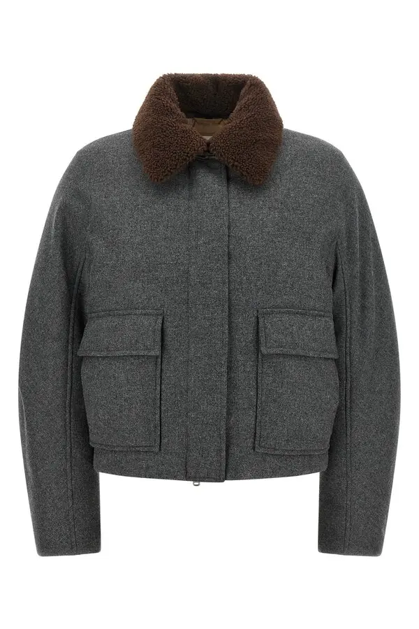 Brunello Cucinelli Shearling Collar Cropped Jacket - Gray