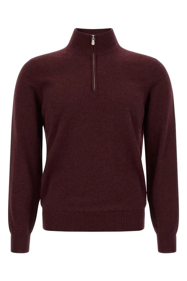 Brunello Cucinelli Cashmere Half-zip Sweater - Bordeaux
