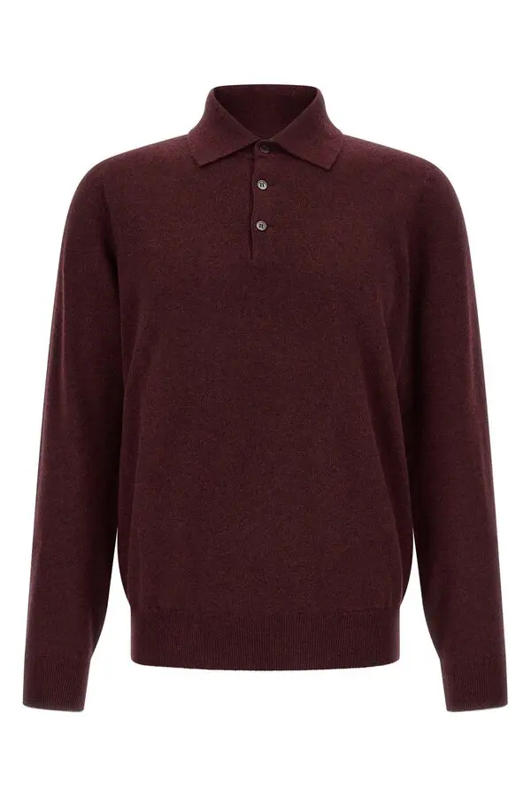 Brunello Cucinelli Cashmere Knit Polo Shirt - Bordeaux