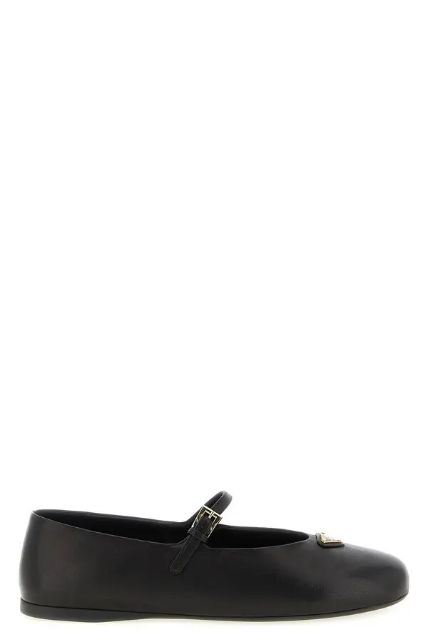 Prada Nappa Leather Mary Jane Flats - Black
