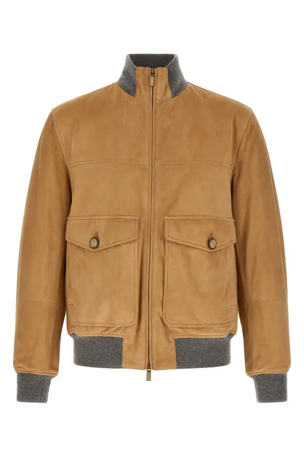 Brunello Cucinelli Suede Bomber Jacket - Beige