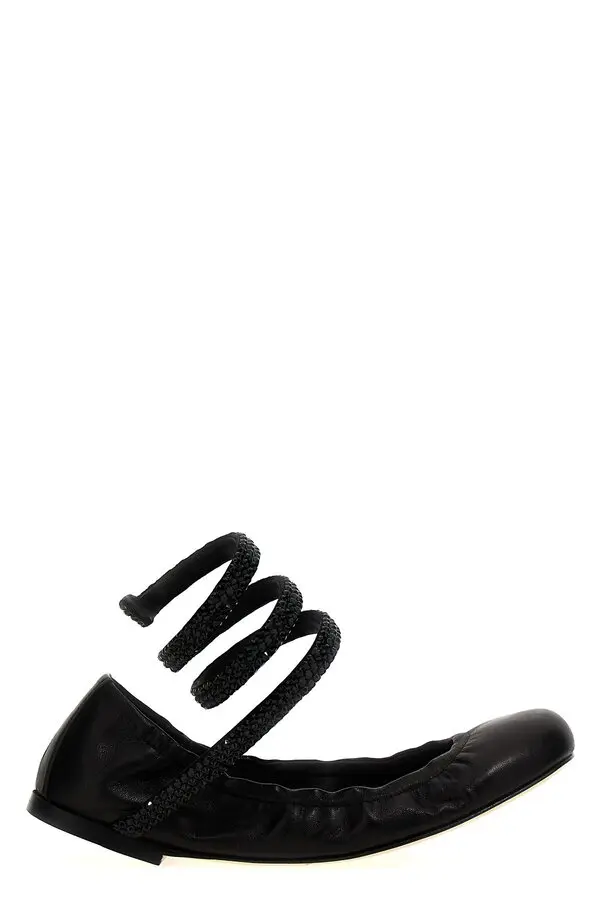 Rene Caovilla Cleo Leather And Satin Ballet Flats - Black