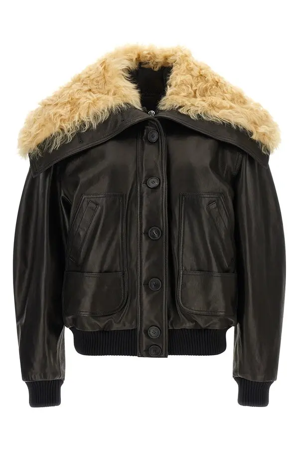 Attico Shearling Neck Bomber Jacket