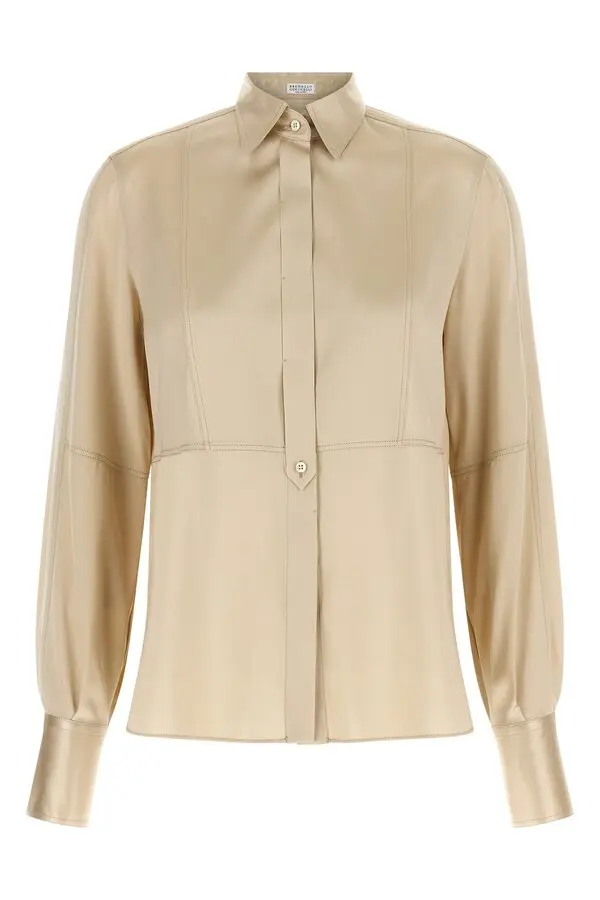 Brunello Cucinelli Satin Silk Shirt - Beige