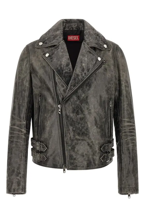 DIESEL® L-eon-cjcm Leather Biker Jacket - Gray