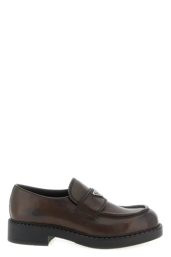 Prada Chocolate Brushed Calf Leather Loafers