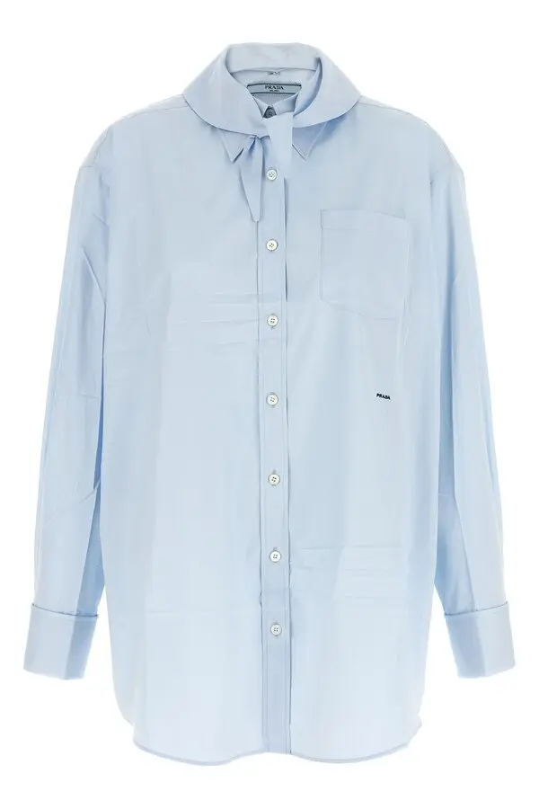 Prada Cotton Scarf Collar Shirt - Light Blue