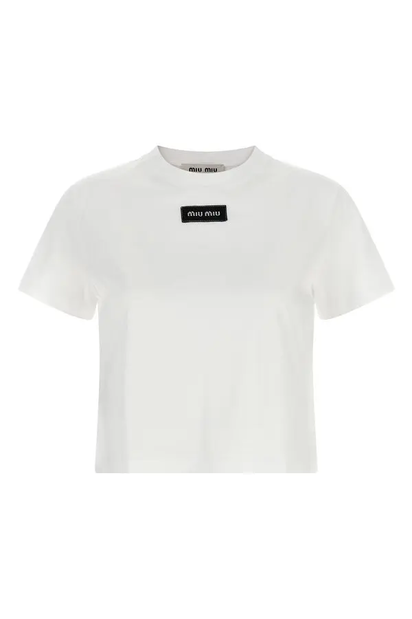 Miu Miu Logo Patch Crop T-shirt