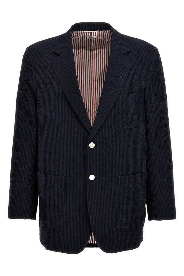 Thom Browne Single-breasted Seersucker Blazer - Blue