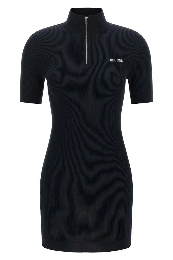 Miu Miu Ribbed Knit Mini Dress - Blue
