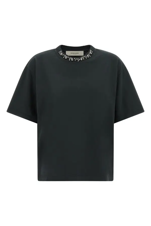 GOLDEN GOOSE Crystal-embellished Cotton T-shirt - Black