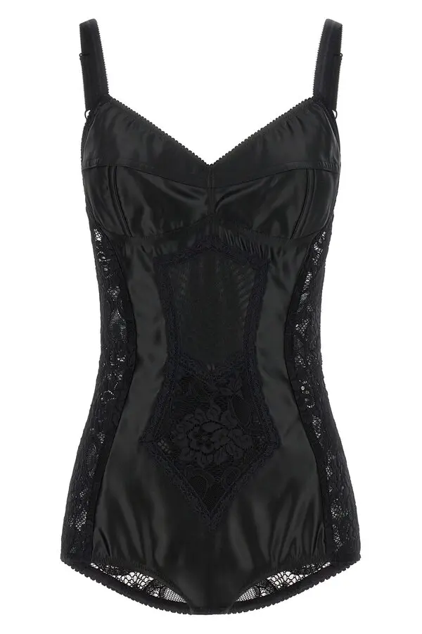 Dolce & Gabbana Satin And Lace Corsetry Bodysuit - Black