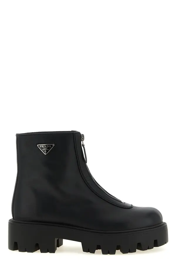 Prada Zipped Calf Leather Ankle Boots