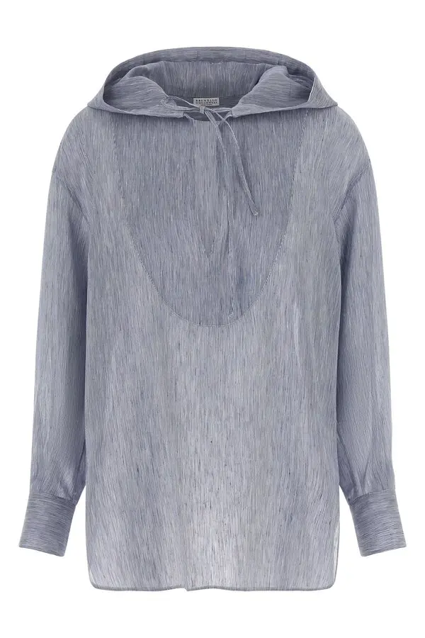 Brunello Cucinelli Linen-silk Hooded Shirt - Light Blue