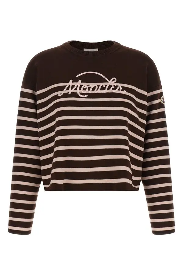 Moncler Striped Virgin Wool Sweater With Embroidery - White