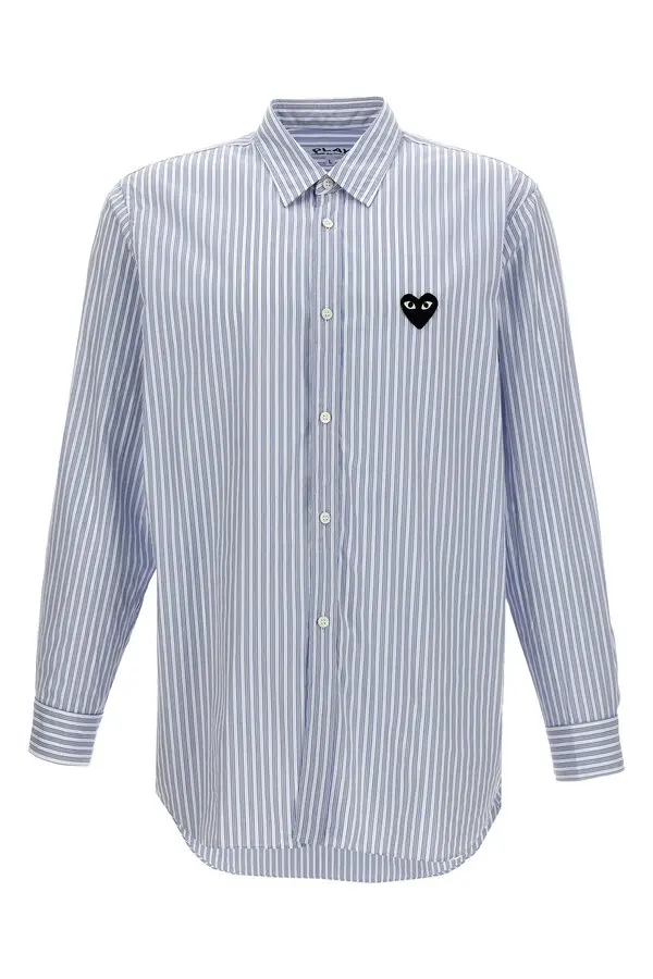 Play Comme Des Garcon Logo Patch Striped Shirt