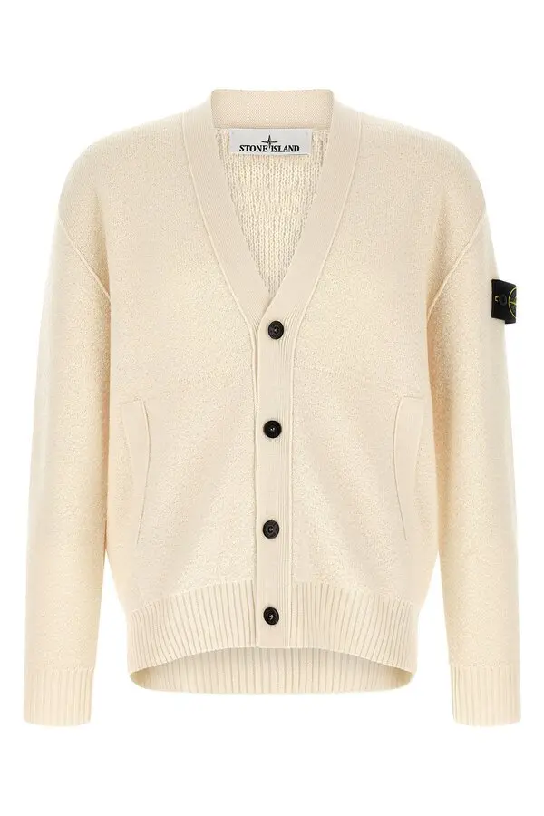 Stone Island Virgin Wool Cardigan - White