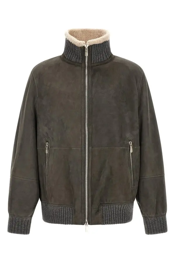Brunello Cucinelli Leather Jacket - Gray